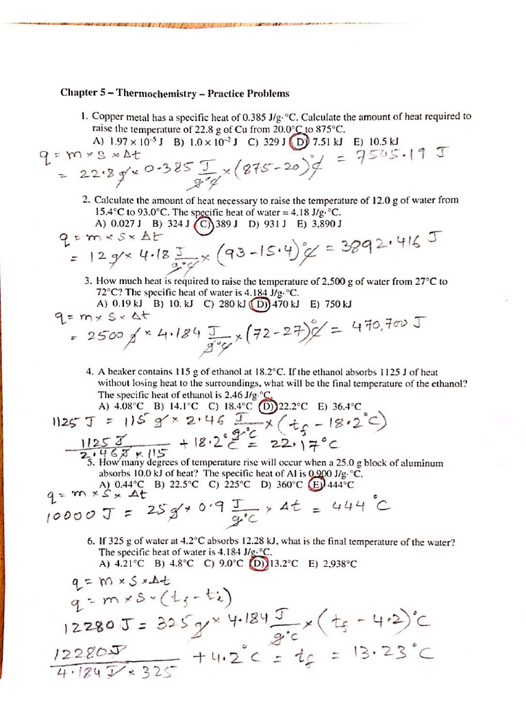 Thermochemistry Practice Problems Key | PDF