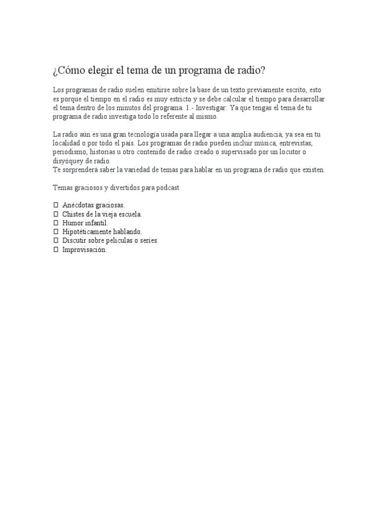 ¿Cómo Elegir El Tema de Un Programa de Radio | PDF