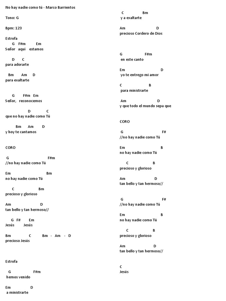 No Hay Nadie Como Tú - Marco Barrientos | PDF