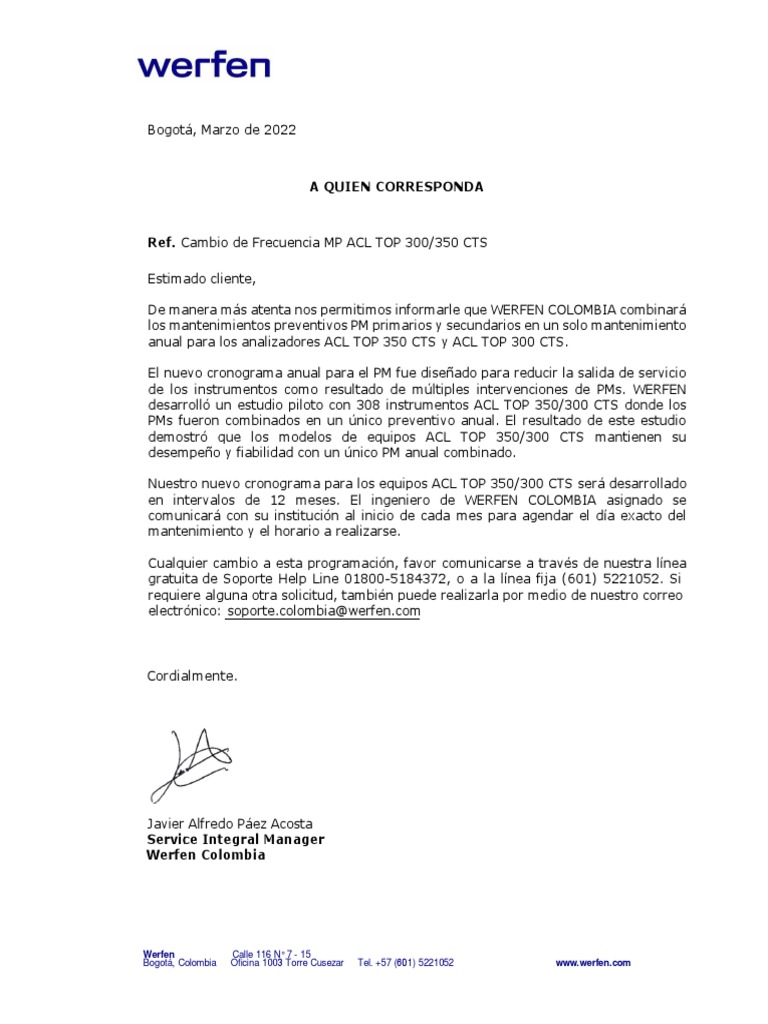 Cambio de Frecuencia MttoPrev Werfe 2022 ACL TOP 300-350 CTS | PDF