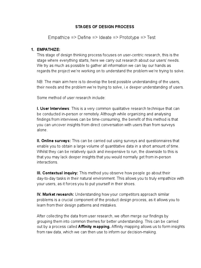 Design Thinking Process Stages Explained | PDF | Prototype | Cognitive ...