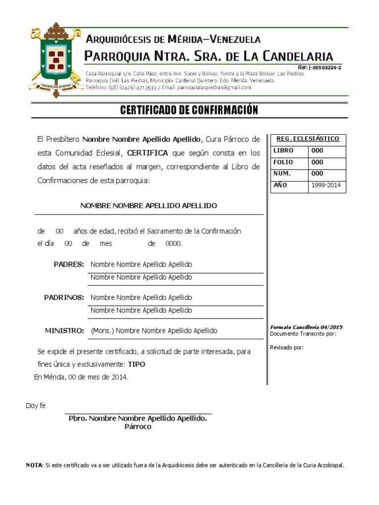 CERTIFICADO DE CONFIRMACIÓN | PDF