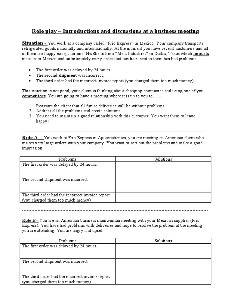 Business Meeting Role Play Guide | PDF