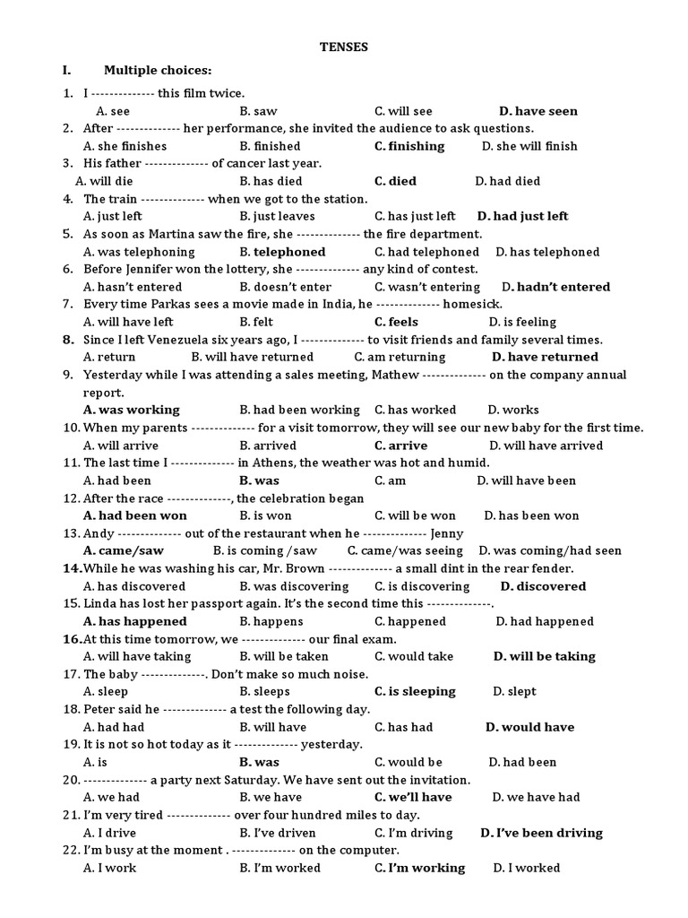 Tense Exercise Key | PDF