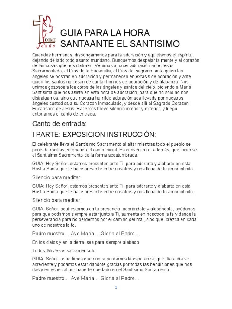 GUIA PARA LA HORA SANTA ANTE EL SANTISIMO. Enero 2023 | PDF | eucaristía | María, madre de Jesús