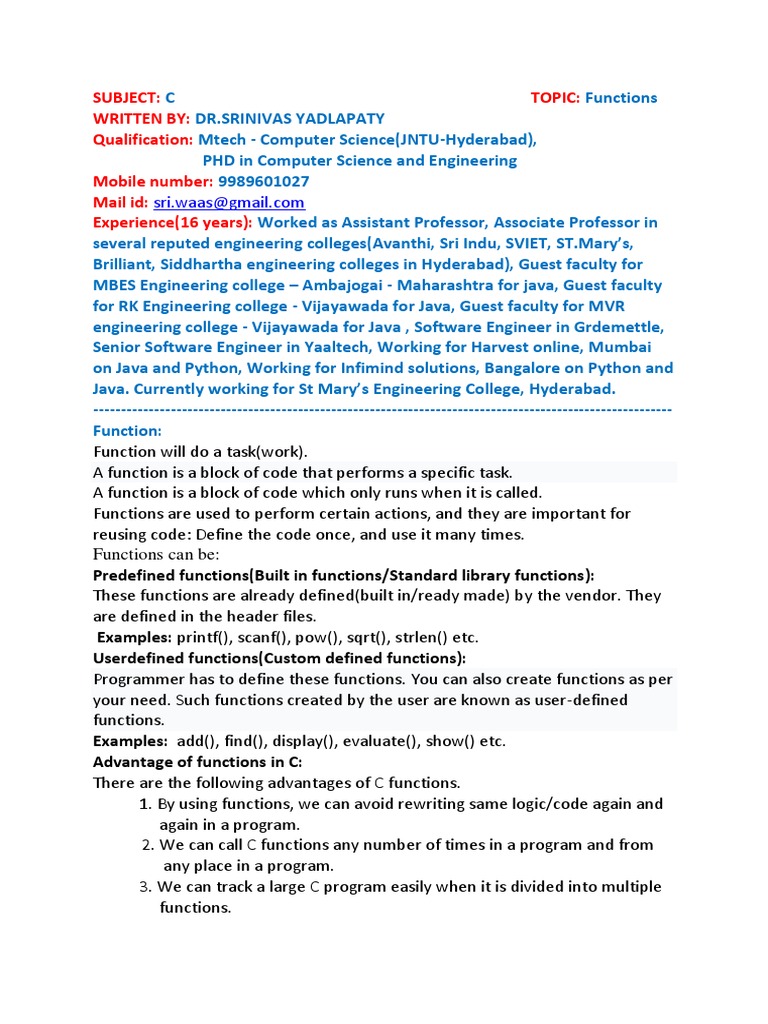 Functions | PDF | Parameter (Computer Programming) | Software Development