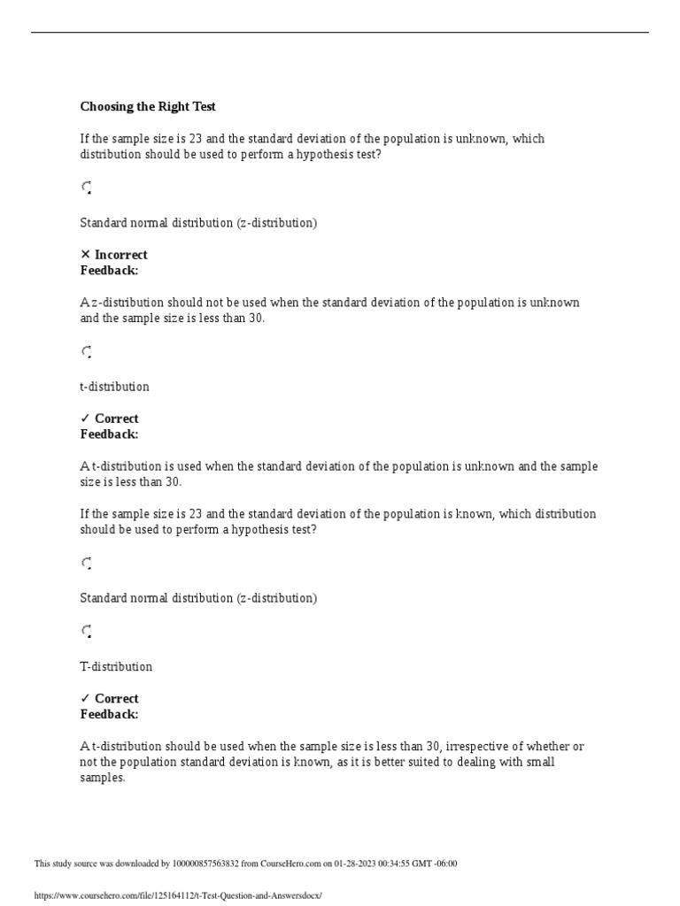 T Test Question and Answers | PDF | P Value | Student's T Test