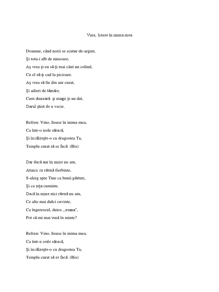 Vino, Iisuse În Inima Mea | PDF