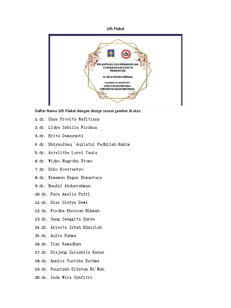 Plakat Sumpah Dokter FK UII | PDF