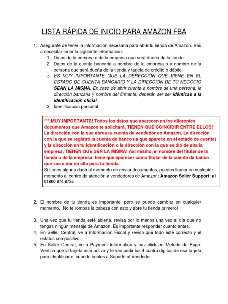 Guía Rápida para Iniciar en Amazon FBA | PDF | Bancos | Tarjeta de débito