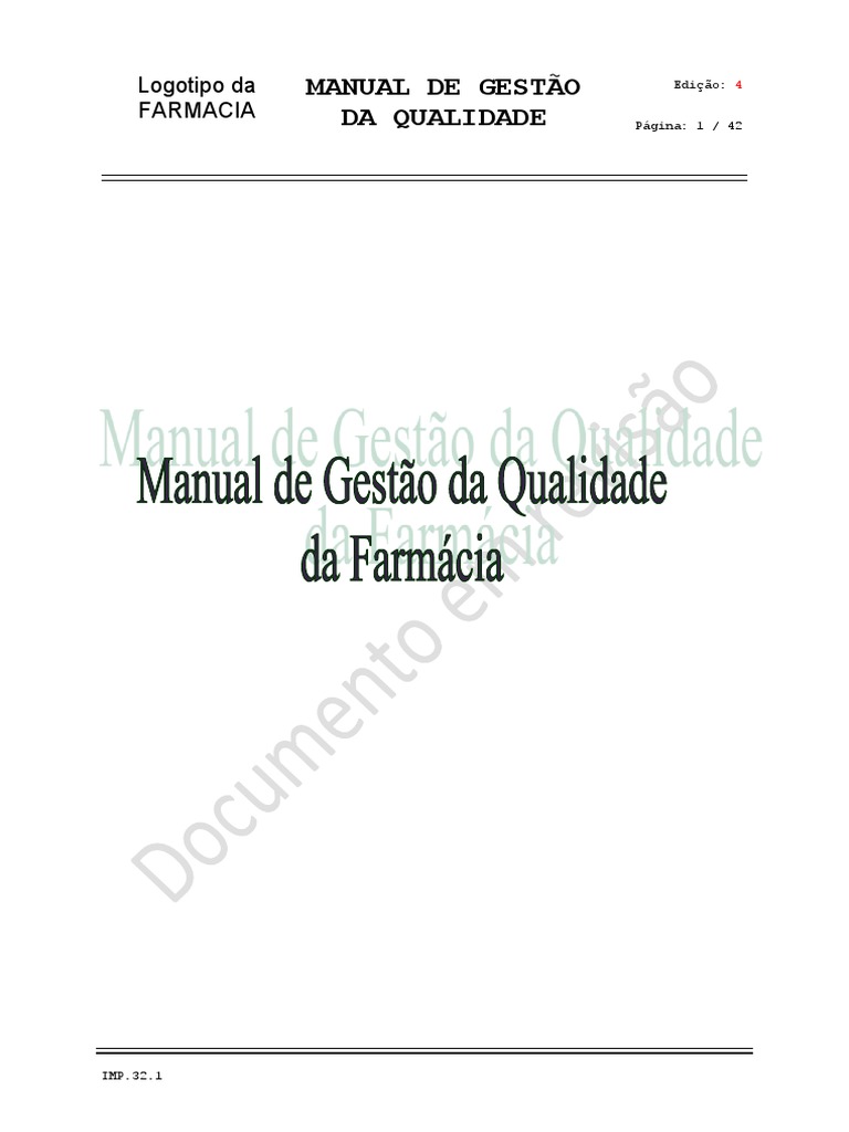 Manual SGQ Farmácia | PDF | Qualidade (negócios) | Farmacêutico