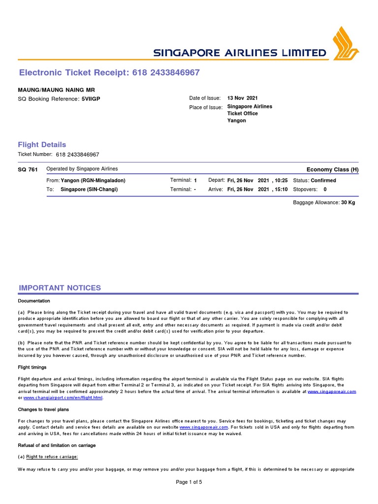 Electronic Ticket Receipt: 618 2433846967: Flight Details | PDF