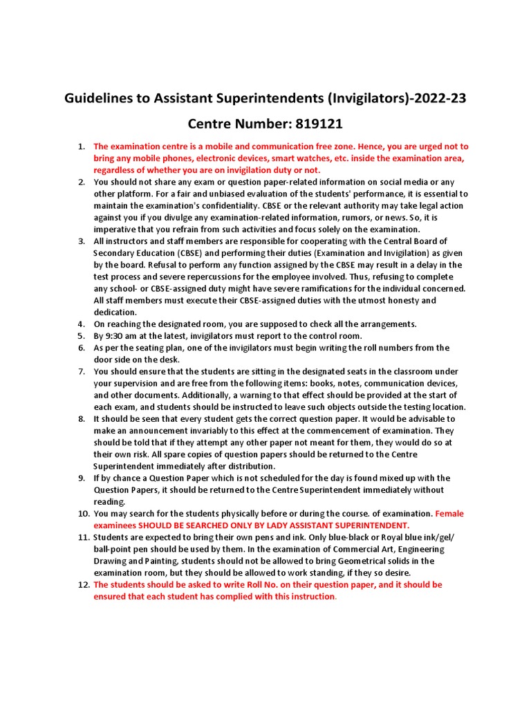 Guidelines for Invigilators | PDF | Books