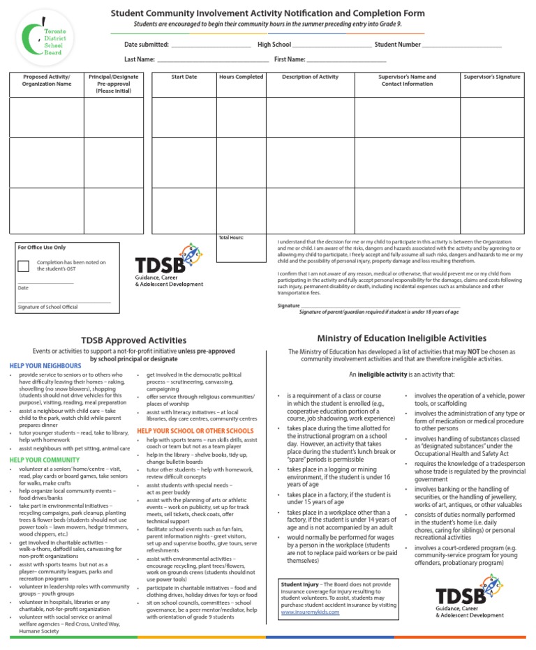Student Community Involvement Activity Form | PDF