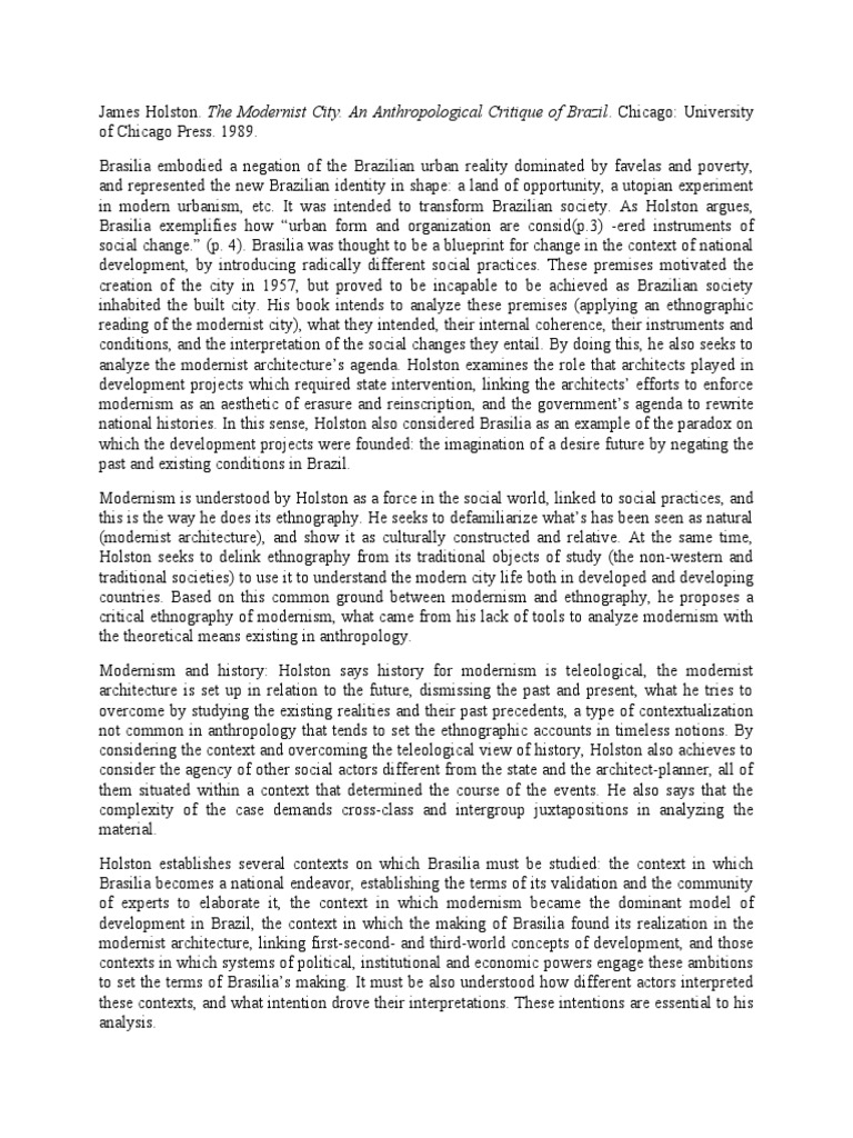 Notes On "The Modernist City" by James Holston | PDF | Philosophical ...