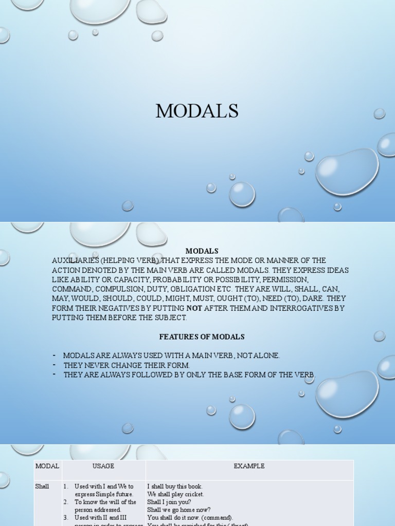 Modals | PDF | Linguistics | Grammar