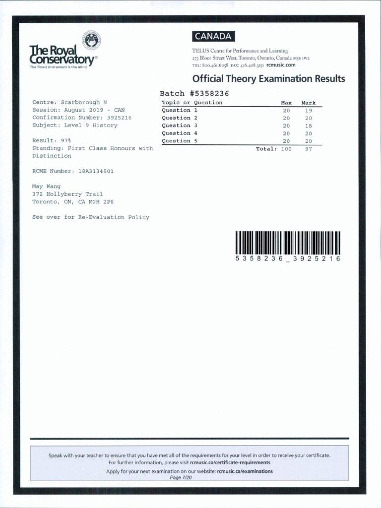 RCM Music Theory August 2019 Sample Exam Paper | PDF