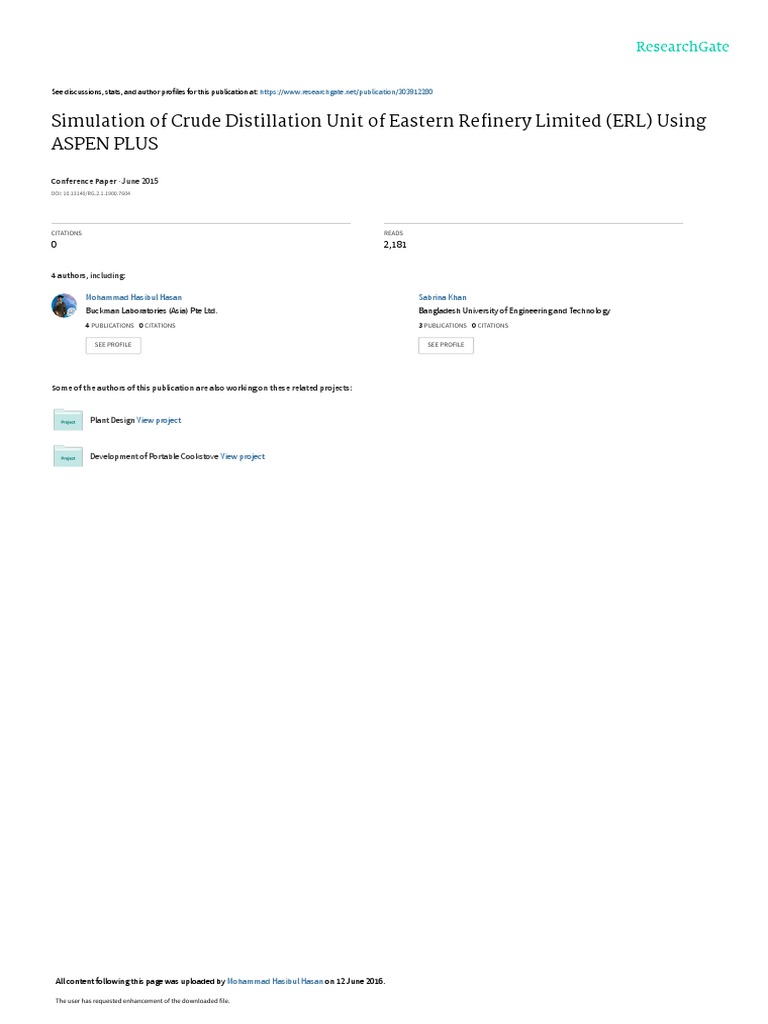 Simulation of Crude Distillation Unit of | PDF | Oil Refinery | Petroleum