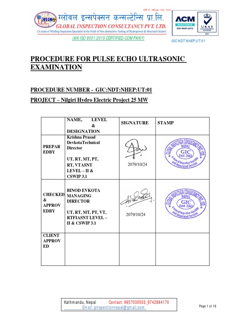 UT Procedure Nilgiri | Download Free PDF | Nondestructive Testing | Welding
