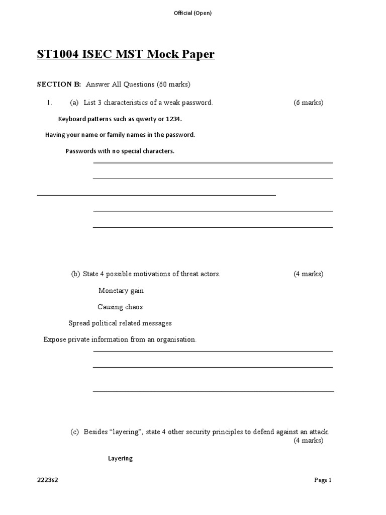 ISEC MST Mock Paper 2223s2 SectionB | PDF | Information Security | Password