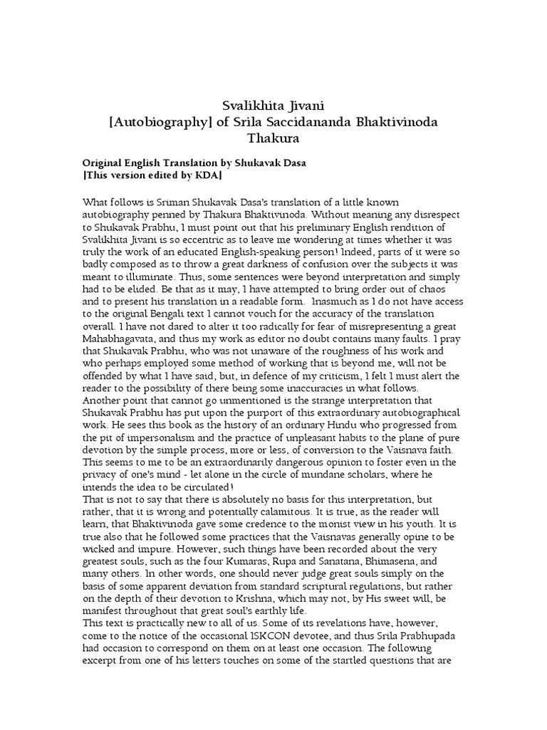 Bhaktivinoda Thakura Autobiography | PDF