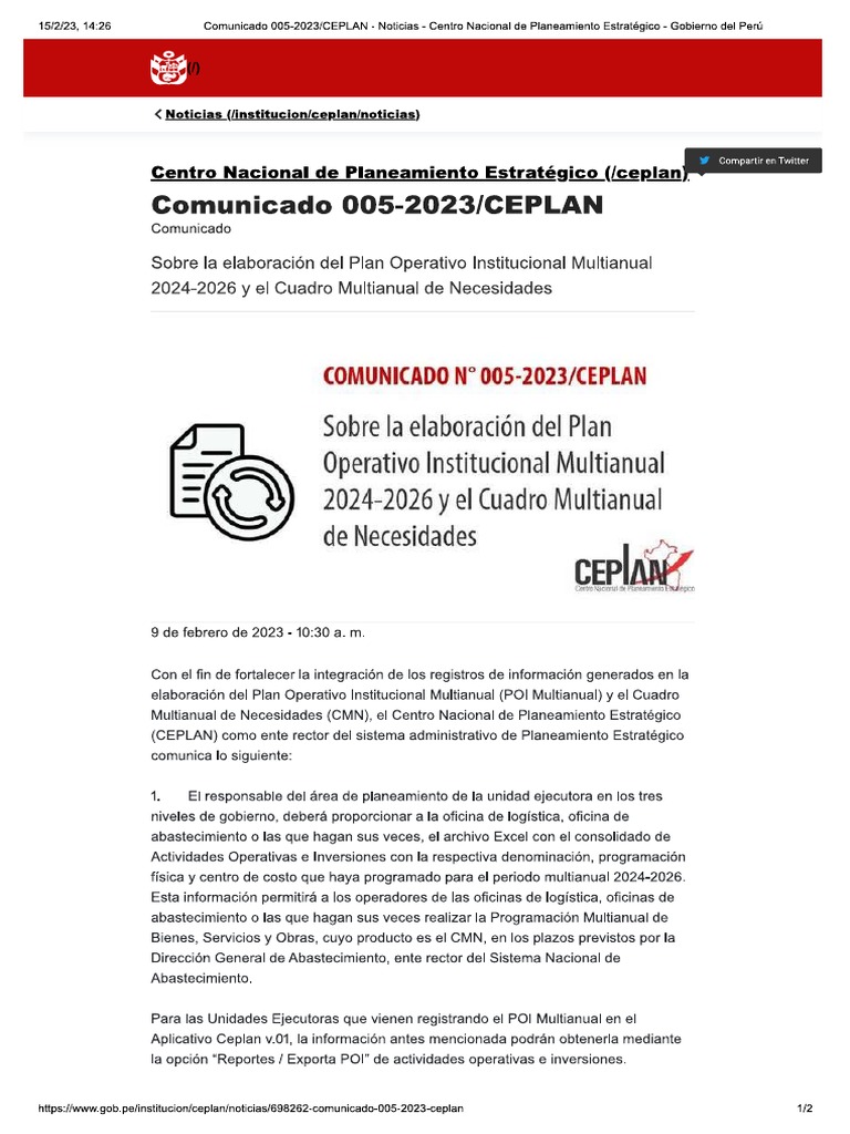 Comunicado 005 2023 Ceplan | PDF