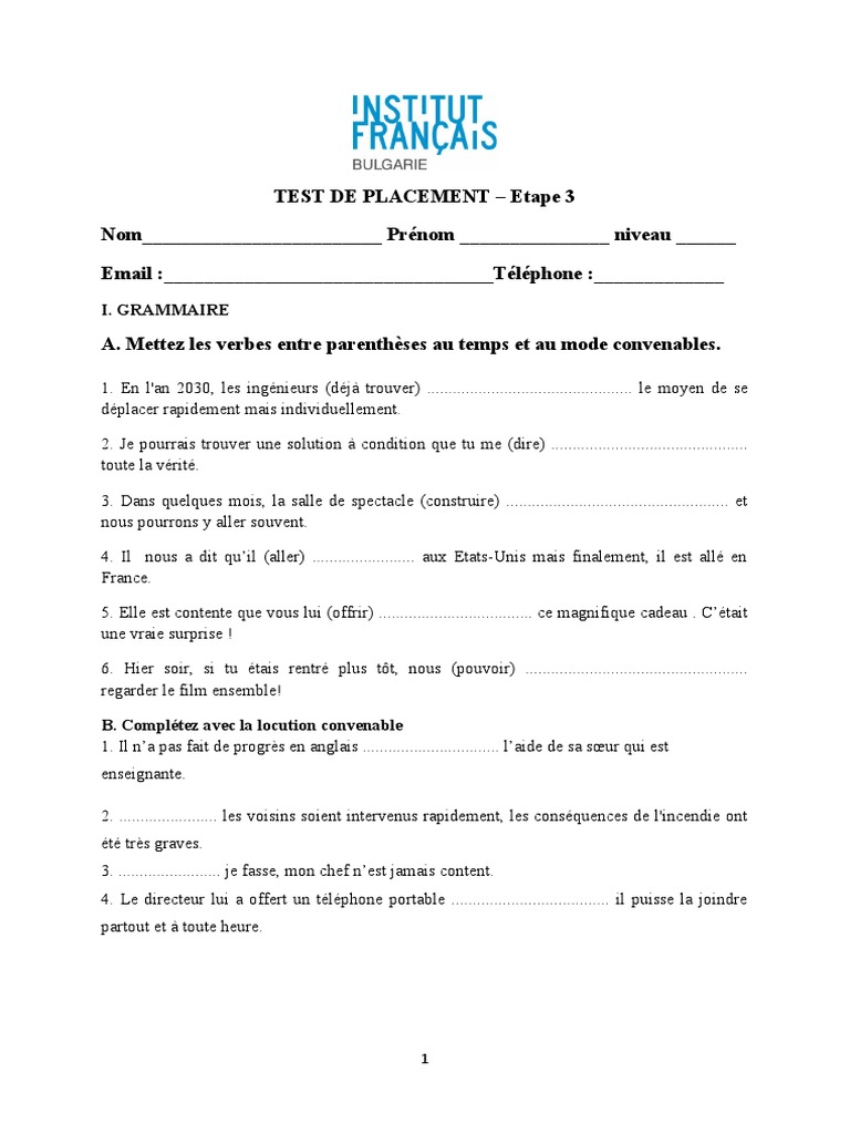 TEST DE PLACEMENT - Etape3 Institut Francais | PDF | Ordinateurs