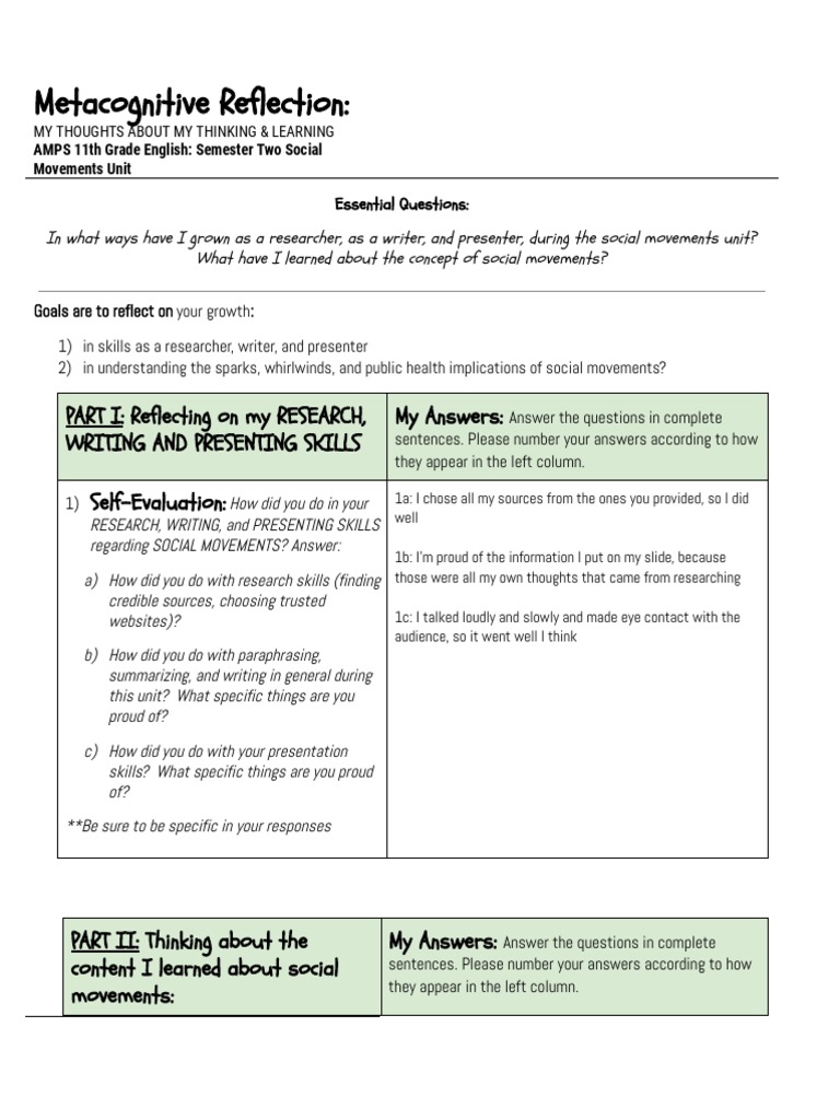 Metacognitive Reflection Social Movements Pdf Metacognition Thought