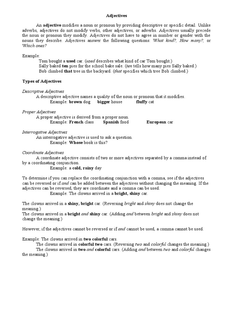 Adjectives | PDF | Adjective | Verb