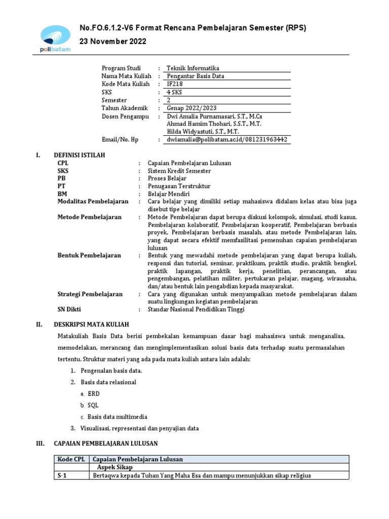 RPS Pengantar Basis Data | PDF