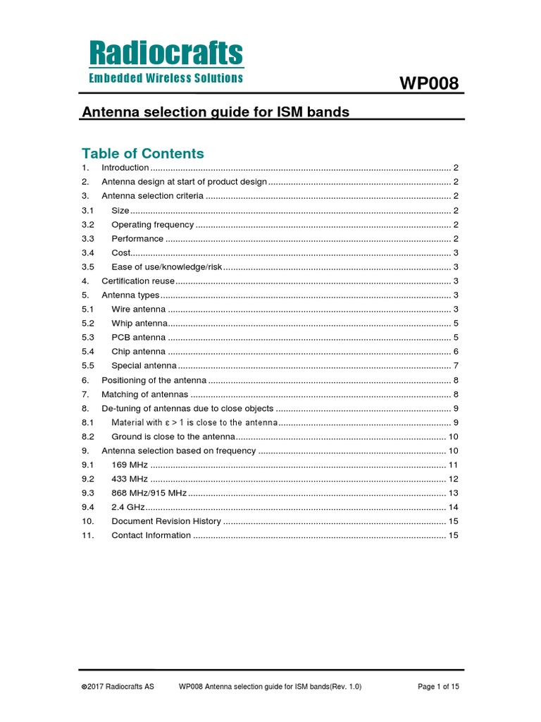 WP008 Antenna Selection Guide For ISM Bands | PDF | Antenna (Radio ...