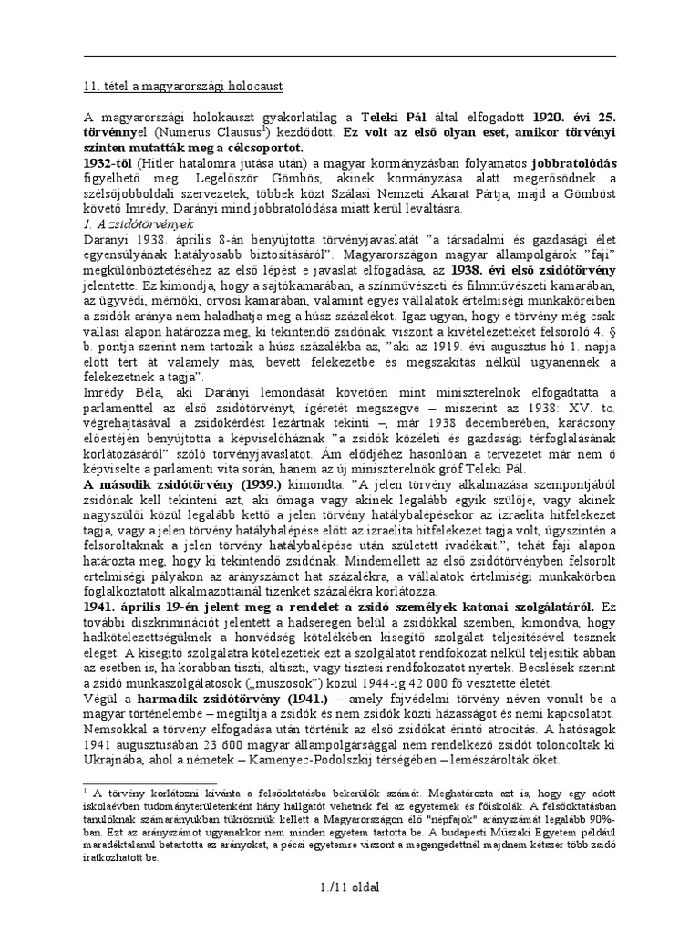 Tétel A Magyarorszgái Holocaust | PDF