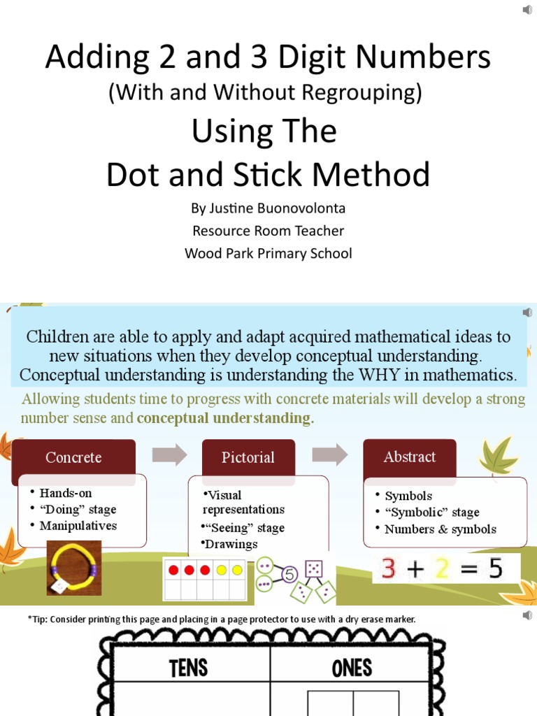 Adding 2 and 3 Digit Numbers Using the Dot and Stick Method | PDF | Change | Communication