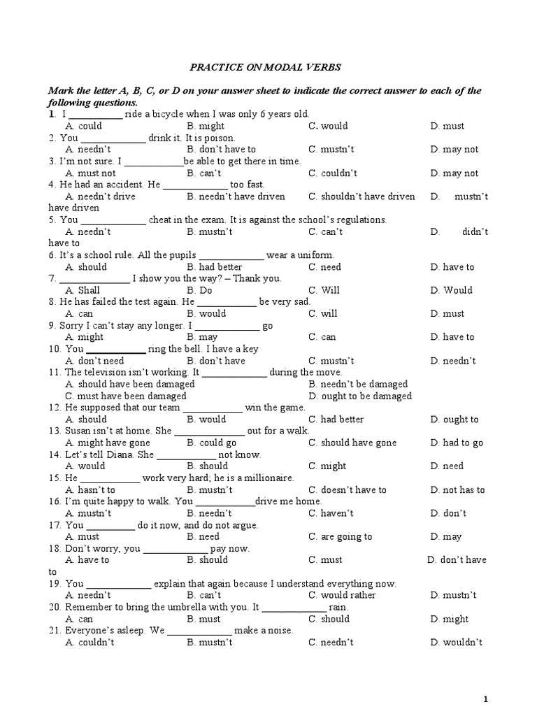 Modal Verbs Practice | PDF
