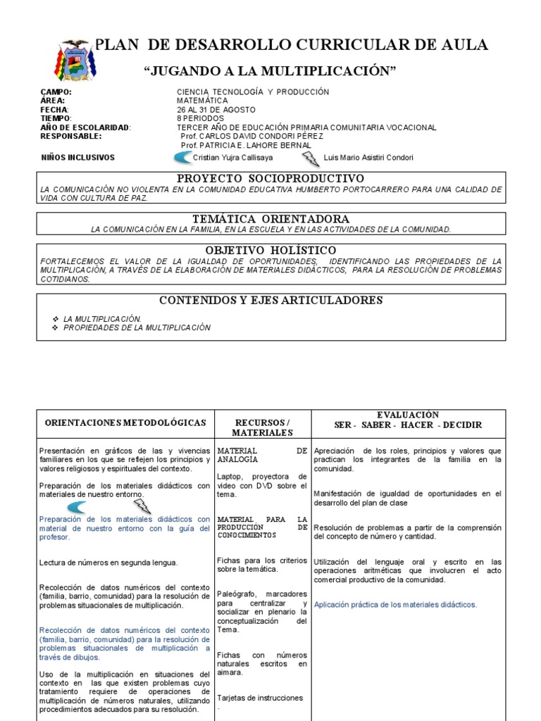 Plan de Clase de Tercero | PDF | Educación primaria | Multiplicación