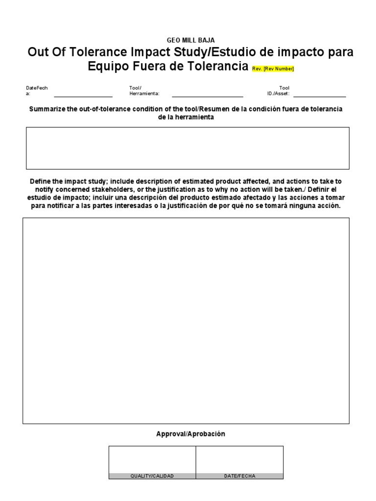 Form - Out of Tolerance Impact Study | PDF | Negocios | Informática