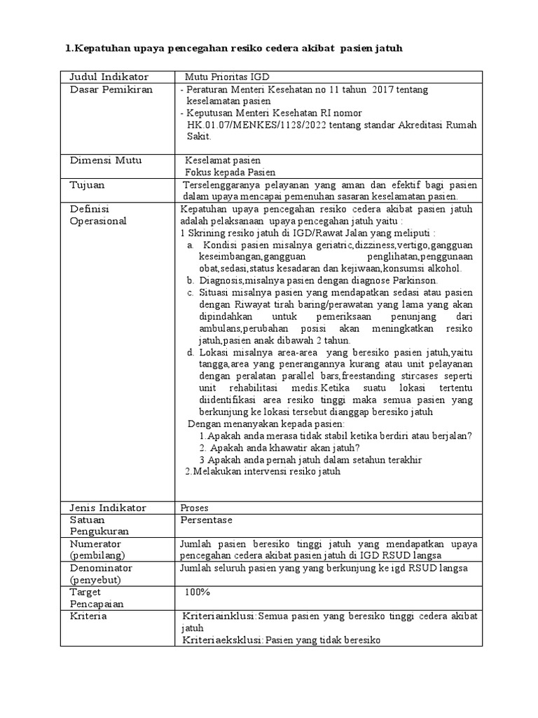 Profil Indikator Mutu Igd N | PDF