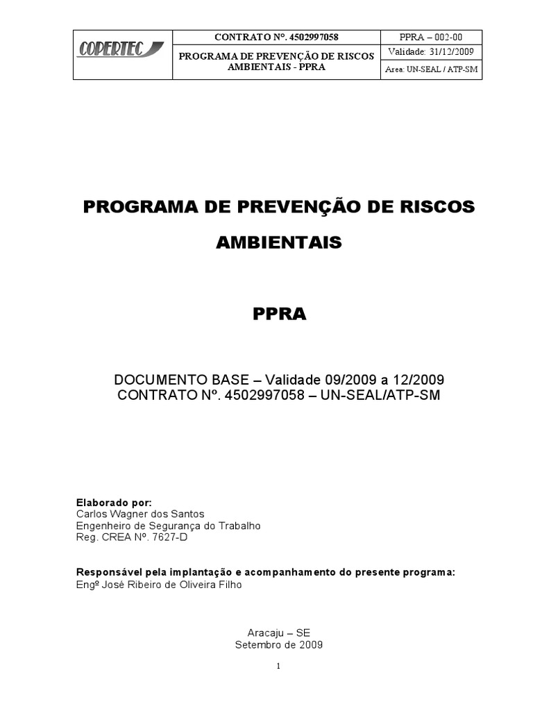PPRA Modelo | PDF | Avaliação de risco | Ambiente natural
