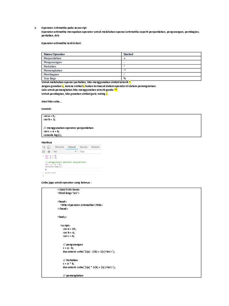 Operator Pada Javascript | PDF
