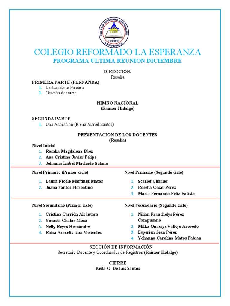 Programa Ultima Reunion Del Año | PDF