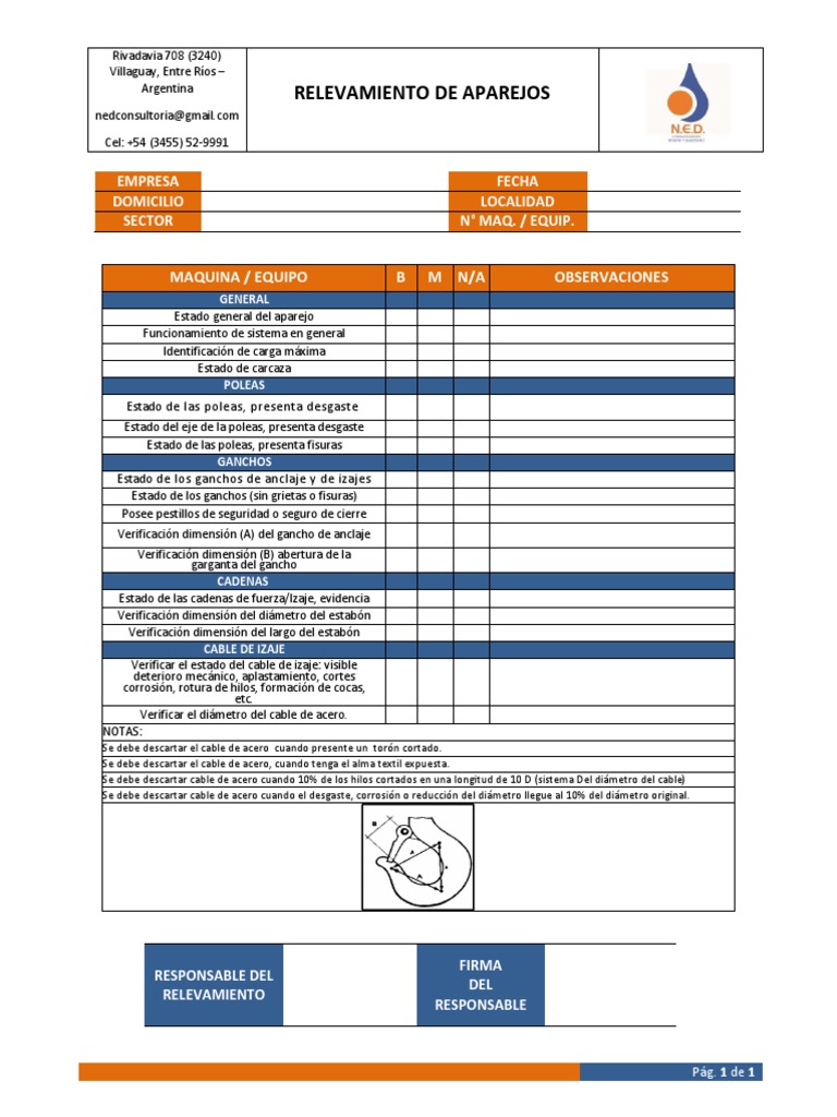 Relevamiento de Equipos - Relevamiento de Aparejos - Ned Consultora | PDF