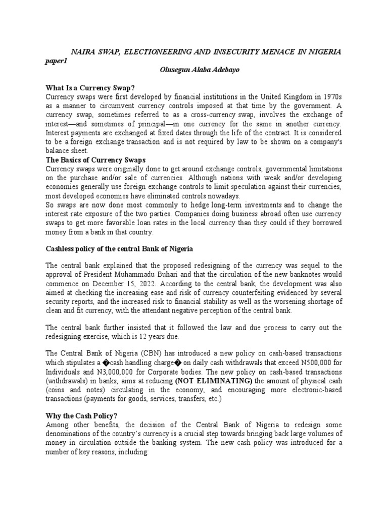 Naira Swap, Electioneering and Insecurity Menace in Nigeria | PDF ...