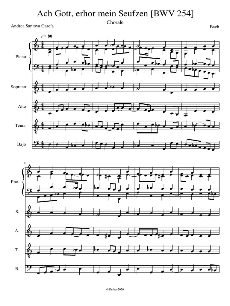 Ach Gott, Erhor Mein Seufzen (BWV 254) | PDF | Compositions | Public ...