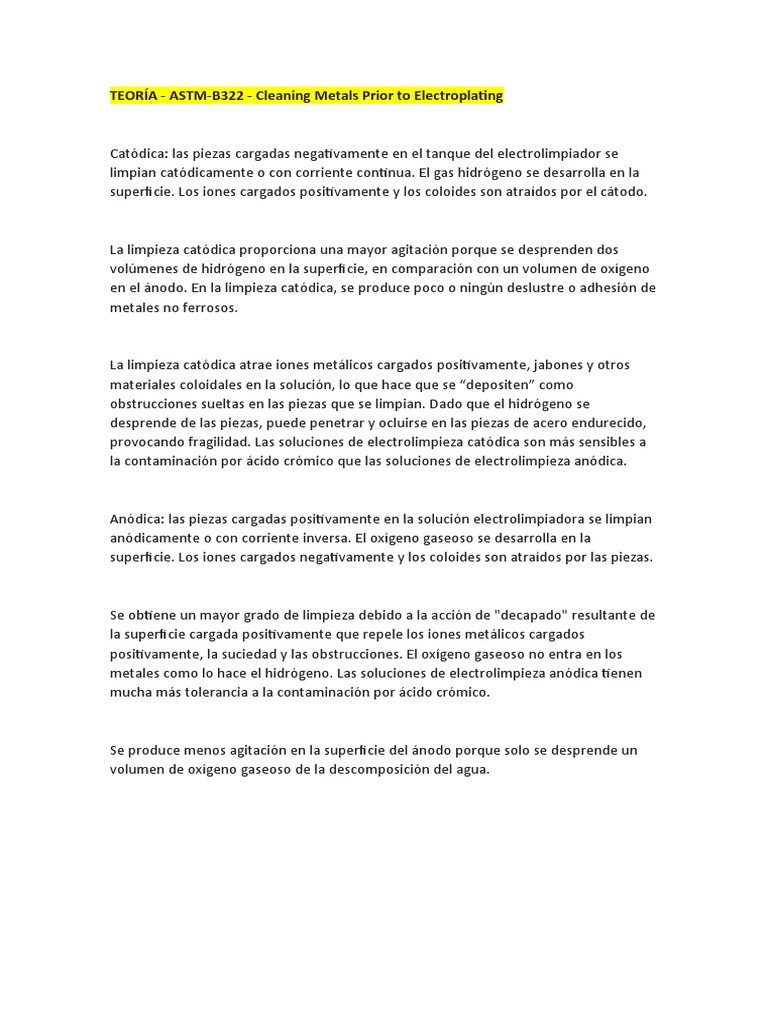 GALVÁNICA - Desengrase Electrolítico Catódico - Anódico | PDF
