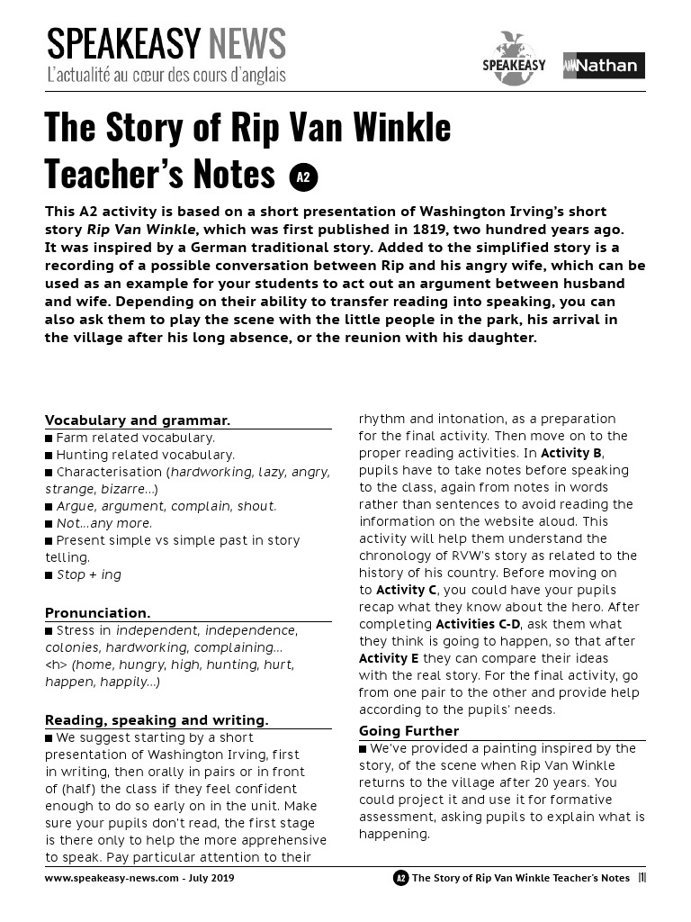 Rip Van Winkle A2 Teacher's Guide | PDF | Rip Van Winkle