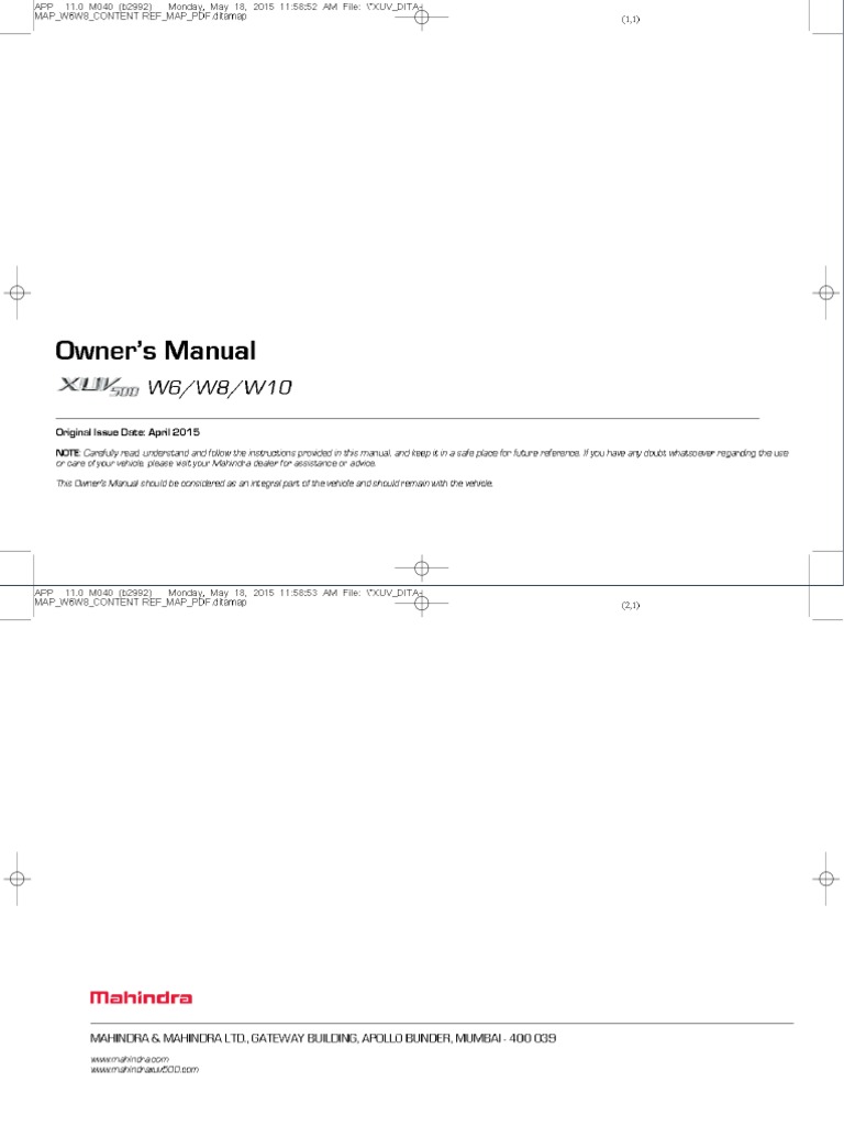 Mahindra XUV500 (W6-W8-W10) Owner's Manual | PDF