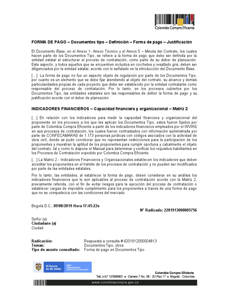 FORMA DE PAGO - Documentos Tipo - Definición - Forma de Pago - Justificación | PDF | Planificación