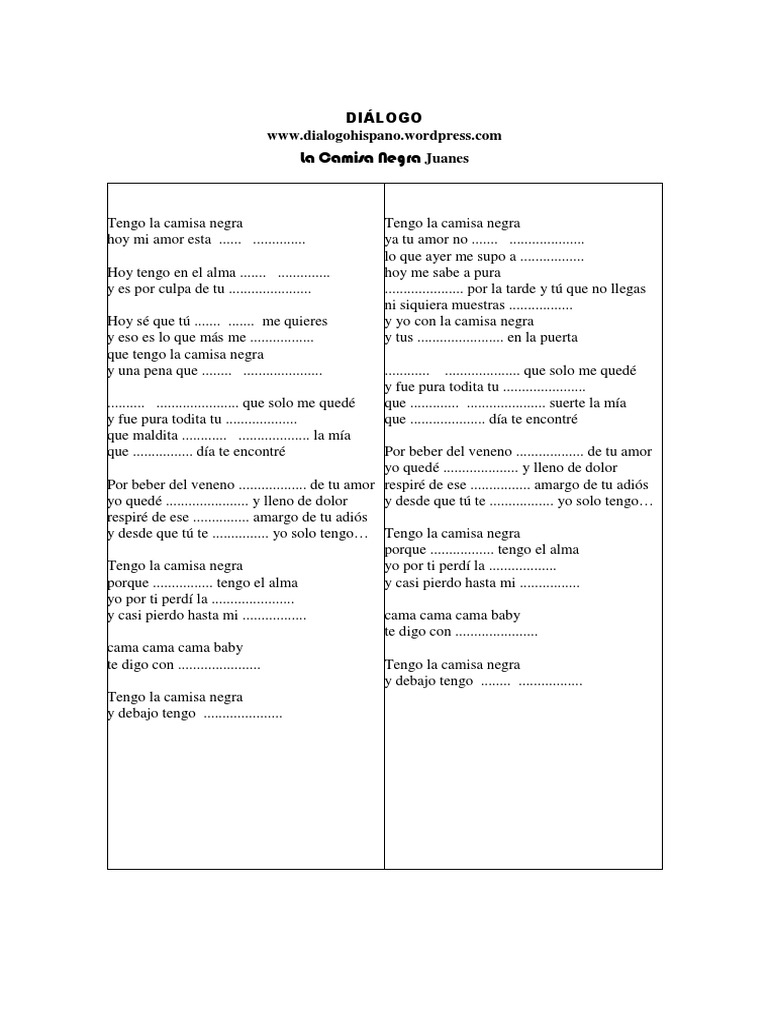 La Camisa Negra Letra Juanes | PDF