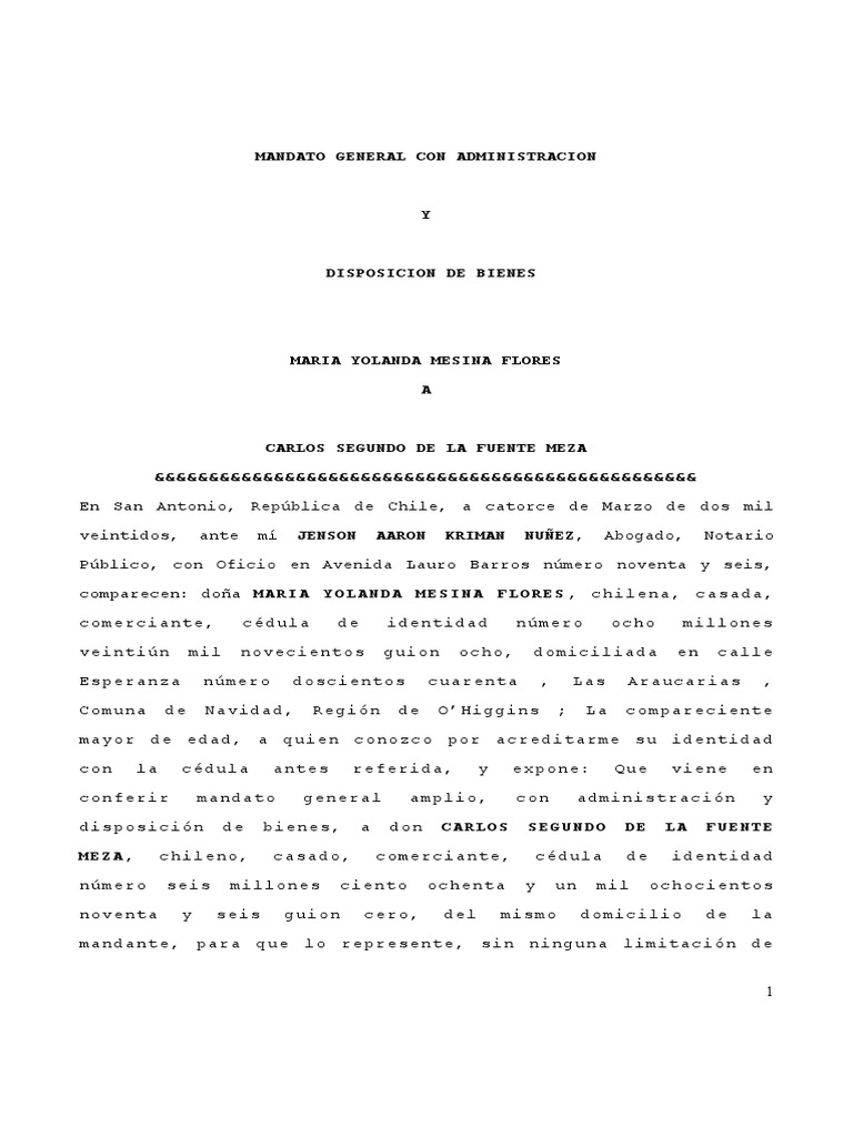 Mandato General Con Adm y Dis Bienes | PDF | Bancos | Cheque