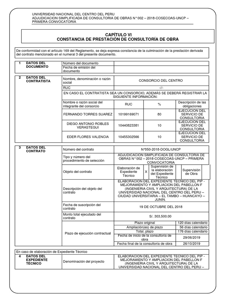 Constancia de Prestacion de Consultoria de Obra | PDF Constancia de Prestacion de Consultoria de Obra | PDF